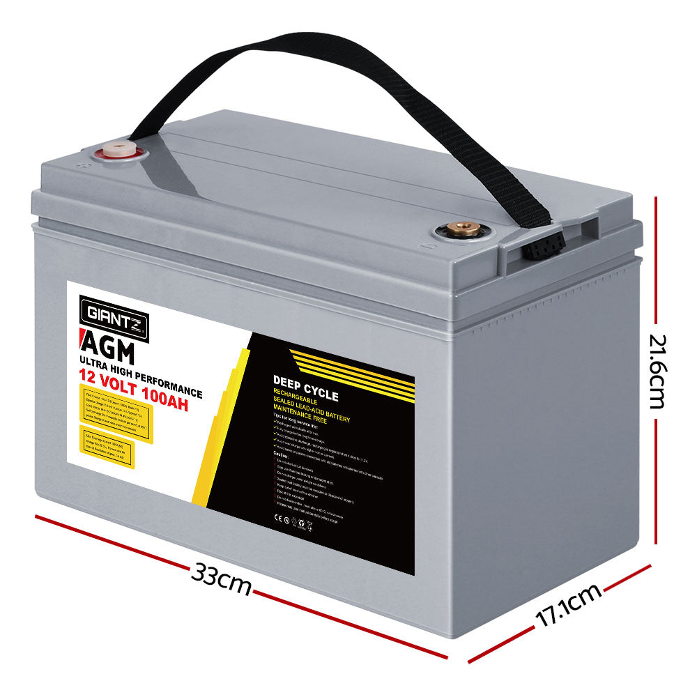 Giantz AGM Deep Cycle Battery 12V 100Ah x2 Box Portable Solar Caravan ...