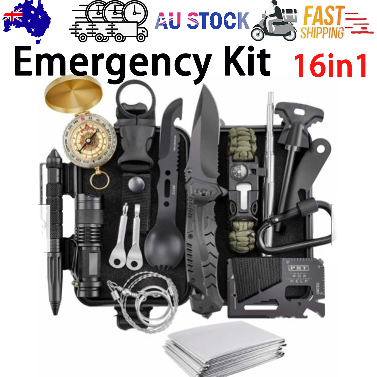 16in1 SOS Kit Outdoor Emergency Equipment Box For Camping Survival Gea ...