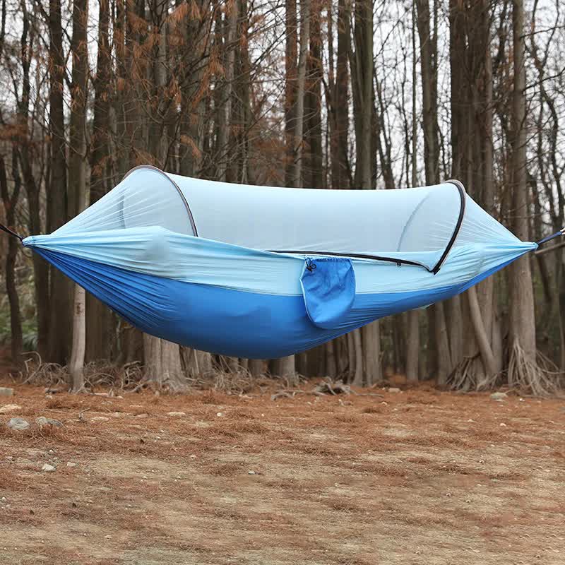 Blue Outdoor Camping Hammock with Mosquito Net, Anti-Tip Nylon Fabric ...